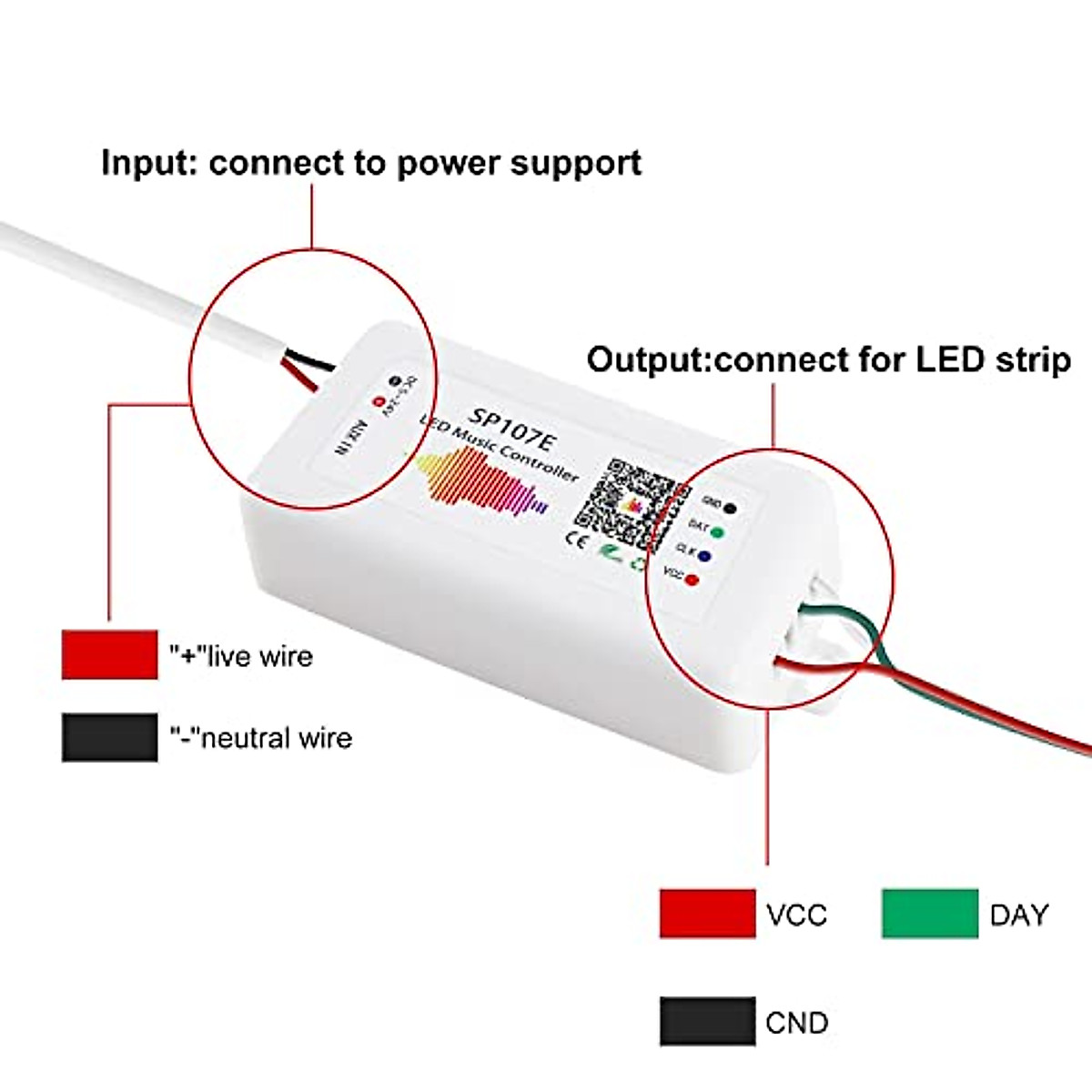 RGBZONE WS2812b WS2811 SP107E Music Bluetooth Controller, DC 5-24V, Support LED IC Chip Suit for LED Strip, iOS Android App Control, Module Buli-in Mic/AUX Input, Suit Indoor