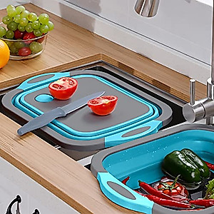 Camping Cutting Board, HI NINGER Collapsible Cutting Board with Knife and Towel Foldable Camping Dishes Sink Space Saving 3 in 1 Multifunction Storage Basket for BBQ Prep/Picnic/Camping Sink