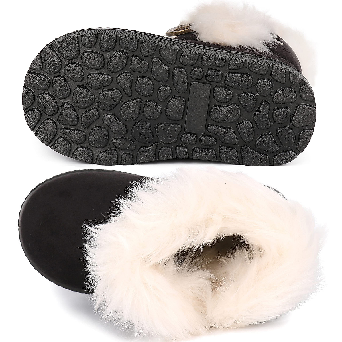 Femizee Toddler Girls Boots Warm Winter Snow Boots for Kid Boys Flat Button Size 8 Toddler,Black 26