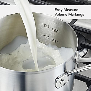 KitchenAid Stainless Steel Saucepan with Measuring Marks and Lid, 2 Quart, Brushed Stainless Steel