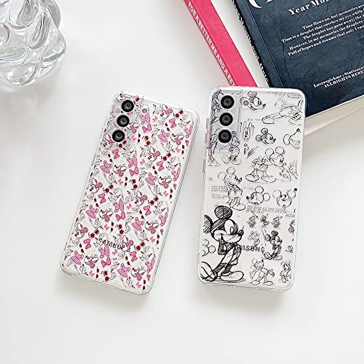KeQili [2 Pack] for Galaxy Note 10 Plus Minnie Mickey Case,Cute Cartoon Sketching Graffiti Minnie Mouse Mickey Mouse TPU Women Girls Clear Phone Cover for Samsung Galaxy Note 10 Plus