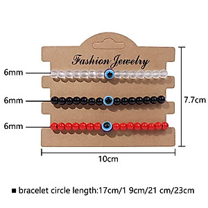 Cool Natural Stone Beaded Bracelets 3Pcs/Set Evil Eye Elastic Rope Bracelets Turquoise Onyx Agates Bracelet for Women Men Gifts - ( Metal Color: Red Onyx 1Pc; Length: 17 cm )