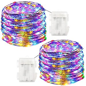 Twinkle Star 33FT 100 LED Silver Wire String Lights Fairy String Lights Battery Operated LED String Lights for Christmas Wedding Party Home Holiday Decoration, Multicolor 2 Pack