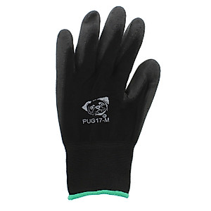 Global Glove PUG17 Gloves Black Nylon, Black Polyurethane Coated Palm. Medium. 12 Pair/Pkg