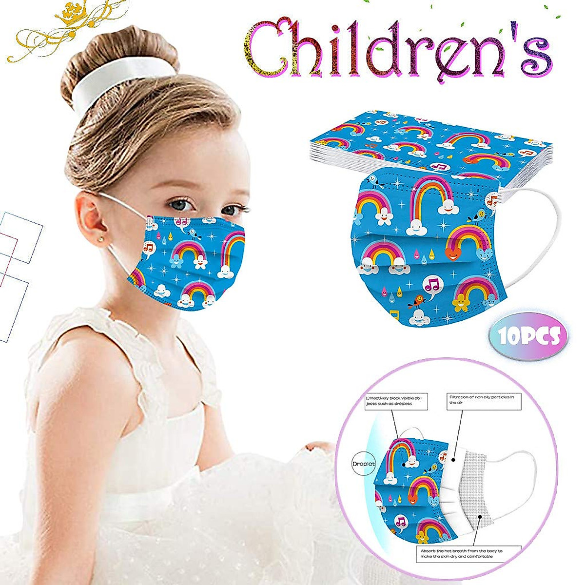 YUGYUJ 50Pcs Kids Face Mask Childrens 3 Ply Non-Woven Protective Breathable Kids Face Mask for Boys Girls Outdoor School (50Pcs Kids Mask A)