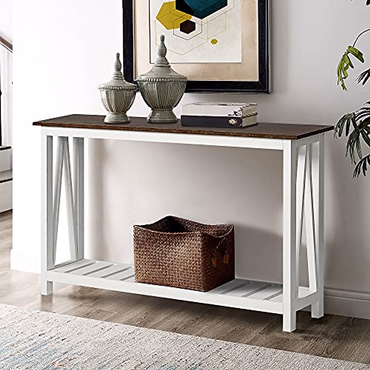 ChooChoo Farmhouse Console Table, Rustic Vintage Narrow Sofa Table for Entryway, Living Room, Hallway, 40 White