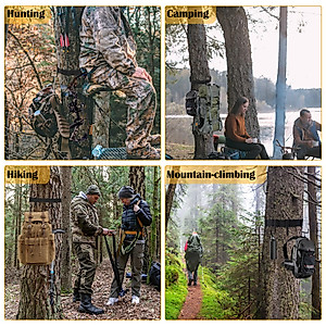YUNVI 2 Pack Treestands Strap Gear Hangers with 12 Hooks,Hunting Tree Stand Bow & Gear Hanger,Saddle Hunting and Gear Equipment Hanger,Tree Stand Accessories Strap for Bow Arrows Bag
