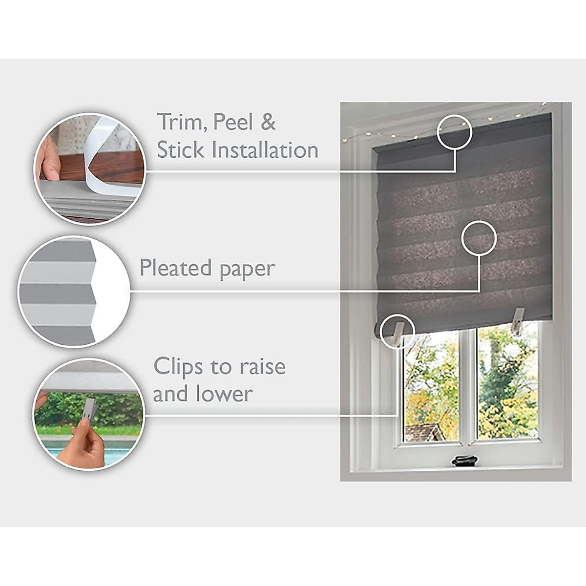 Redi Shade No Tools Original Room Darkening Pleated Paper Shade Gray, 36 in x 72 in, 6 Pack