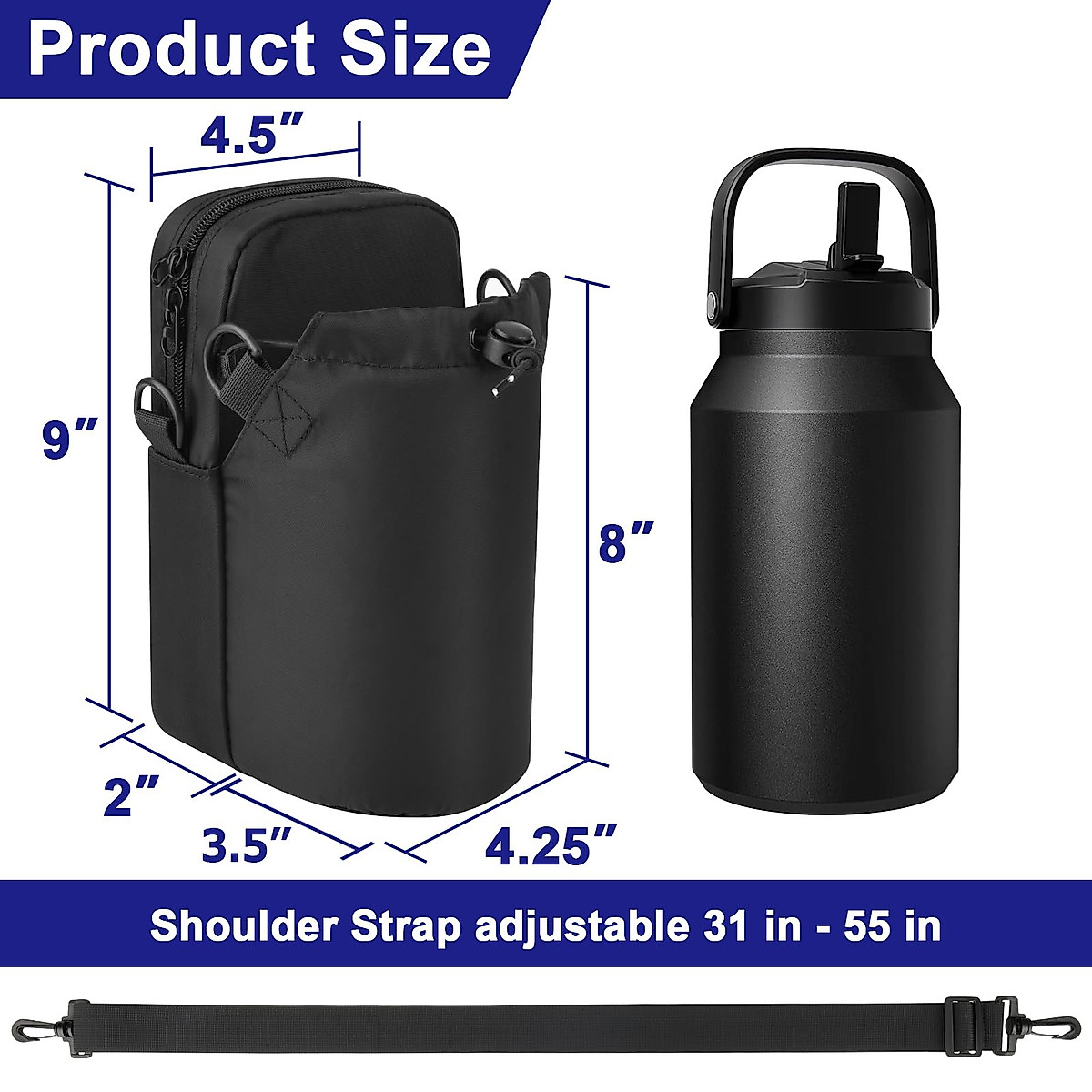 Cosmos Water Bottle Bag Crossbody Bottle Holder Carrier Case Bag Bottle Sling Bag Pouch with Adjustable Shoulder Strap & Pocket, Fits 30 to 48 oz Bottle for Hiking Camping Walking Travel & Fishing