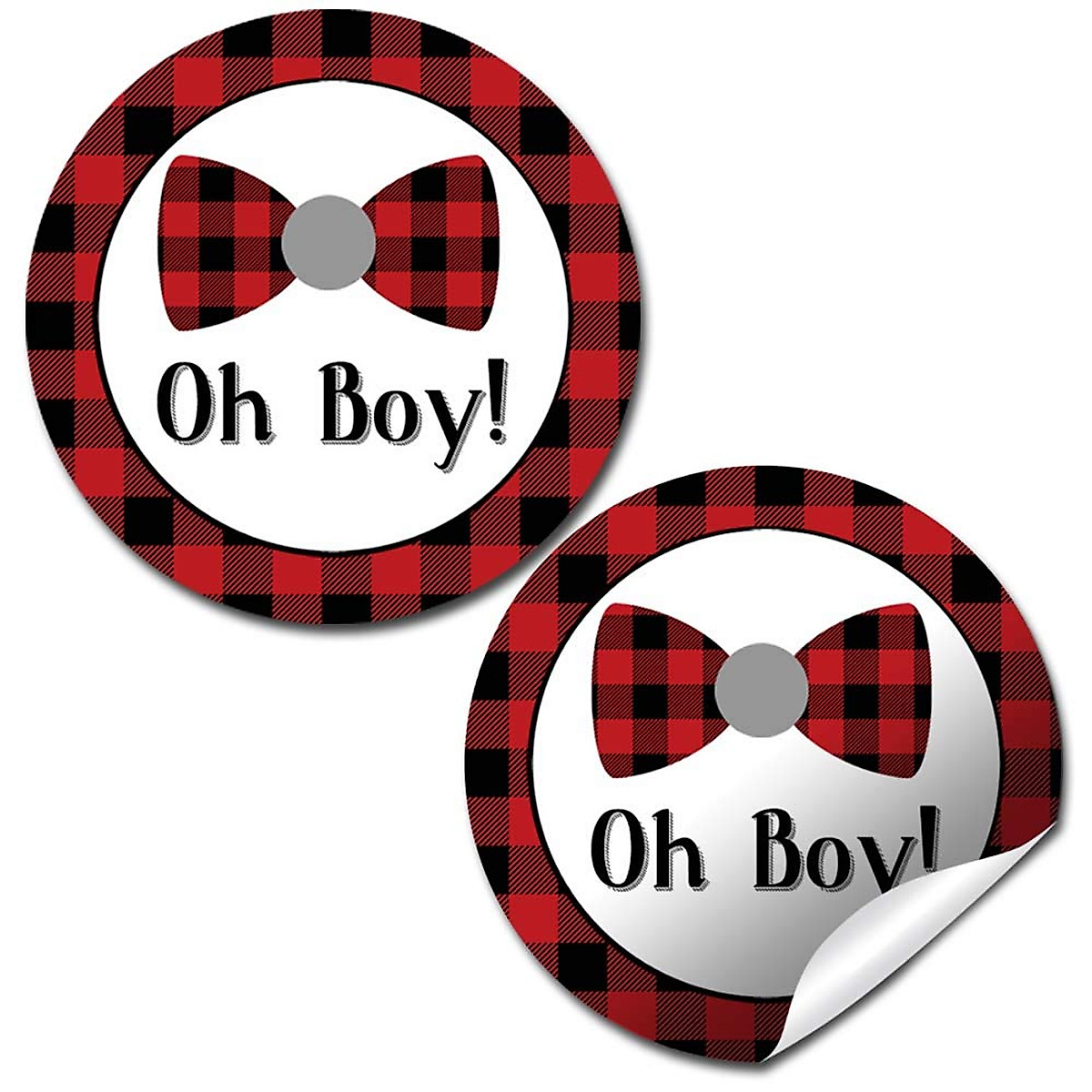 Little Man Bow Tie Buffalo Plaid Suspenders Baby Sprinkle Baby Shower Thank You Sticker Labels for Boys, 40 2" Party Circle Stickers by AmandaCreation, Great for Party Favors, Envelope Seals & Goodie