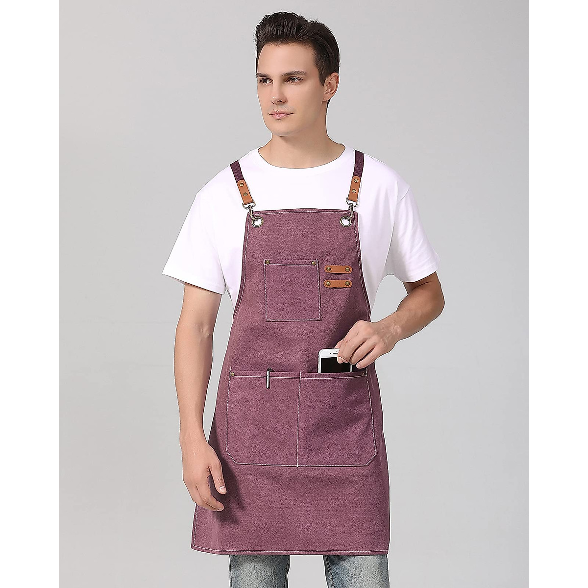 Chef Cooking Apron for Men Women Canvas Kitchen Apron with Cross Back and 3 Pockets