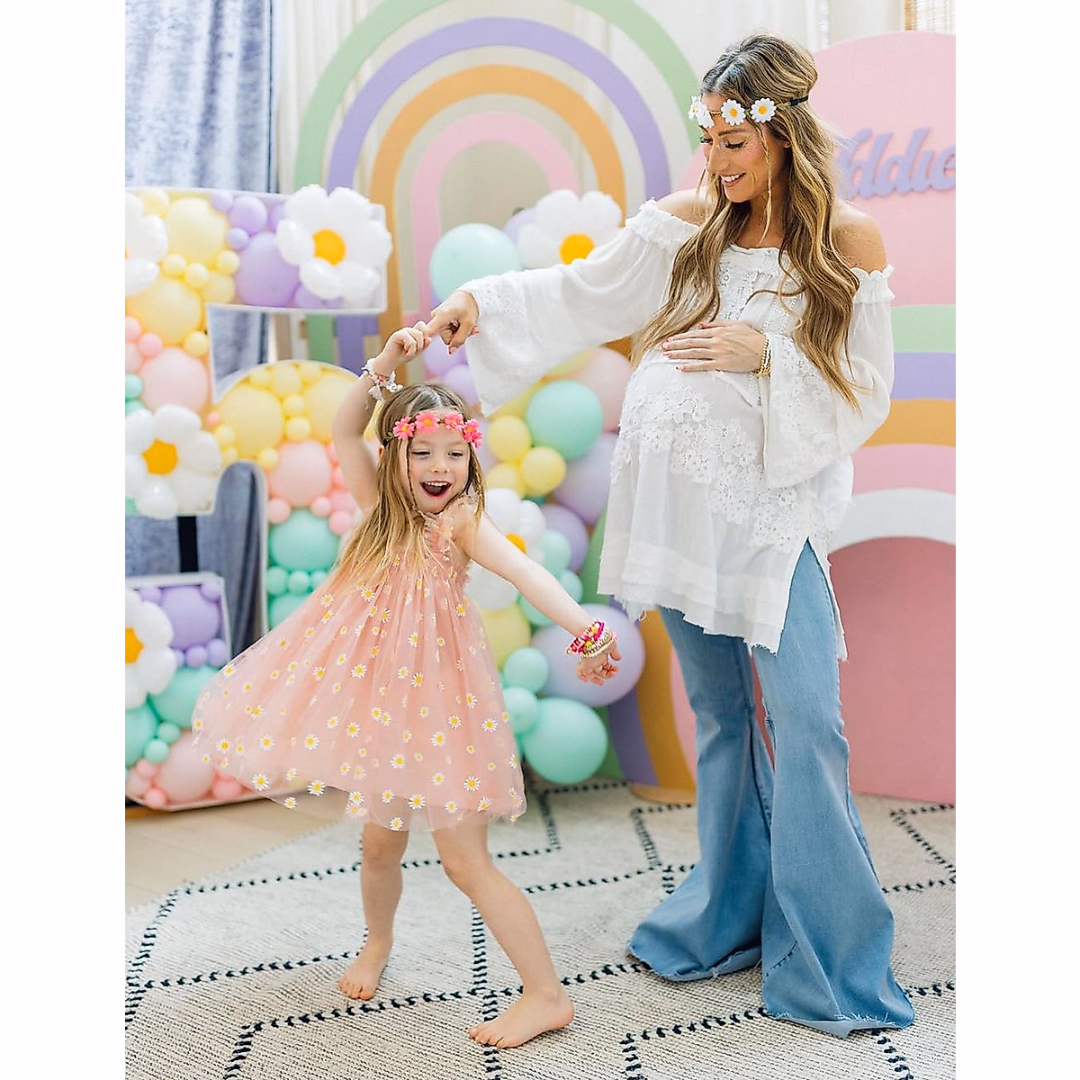 AGQT Baby Girls Daisy Tutu Dress Sleeveless Tulle Tutu Dress Princess Birthday Party Dresses Babydoll Pink Daisy-Lace Size 12-18 Months