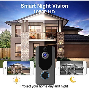 Wireless Video Doorbell Camera, WiFi Doorbell Camera IP65 Outdoor Waterproof 1080P HD WiFi Night Vision Sports Storage Free Cloud Storage for iOS & Android