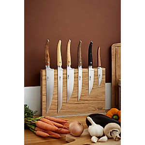 Laguiole en Aubrac Cuisine Gourmet Stainless Fully Forged Steel Made In France Complete 7 Piece Premium Kitchen Knife Magnetic Block Set With Mixed Wood Handles