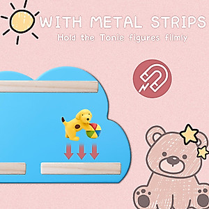 Magnetic Floating Shelf for Toniebox MP3 Audio Player Set - Wooden Wall Shelf Set for Toniebox, Charging Station and 9-12 Tonie Figures, Display & Storage Rack for Tonie - Square + Cloud Design