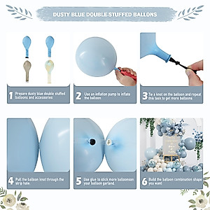 Double Stuffed Dusty Blue White Balloon Garland, Baby Blue Balloon White Sand Beige Cream Balloon Arch Kit for Baby Shower Wedding Birthday Birthday Party Decoration