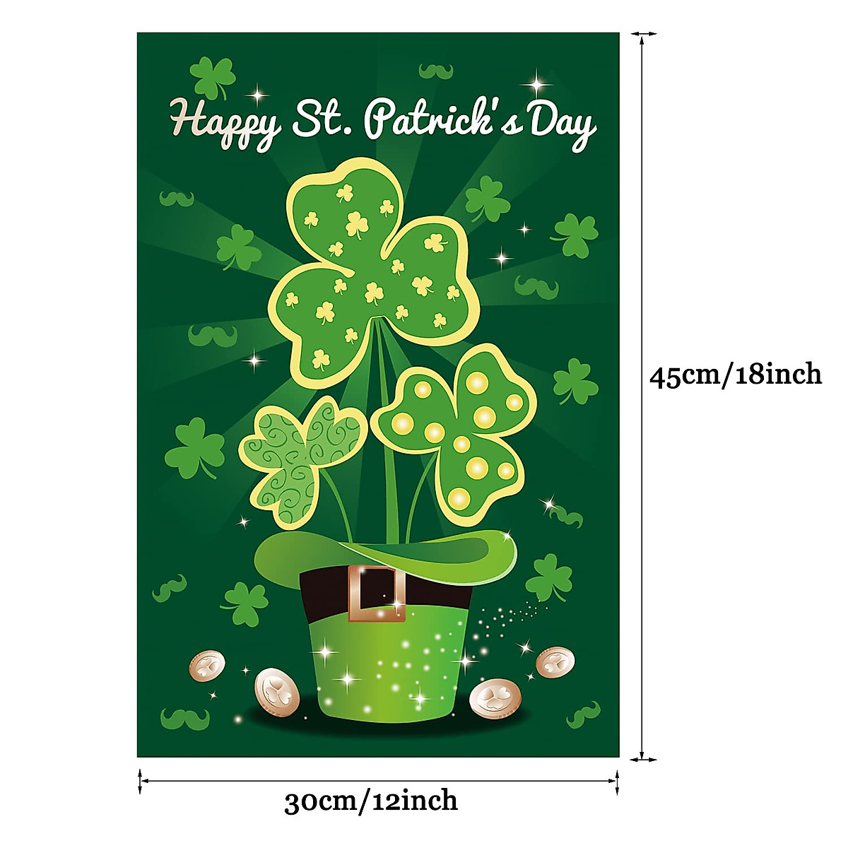 CAVLA Happy St. Patrick's Day Garden Flag Shamrock Leprechaun Hat Decorative Irish Yard Flags Double Sided 12 x 18 Inch Saint Patrick's Day Lucky Day Outdoor Garden Lawn Farmhouse Decorations