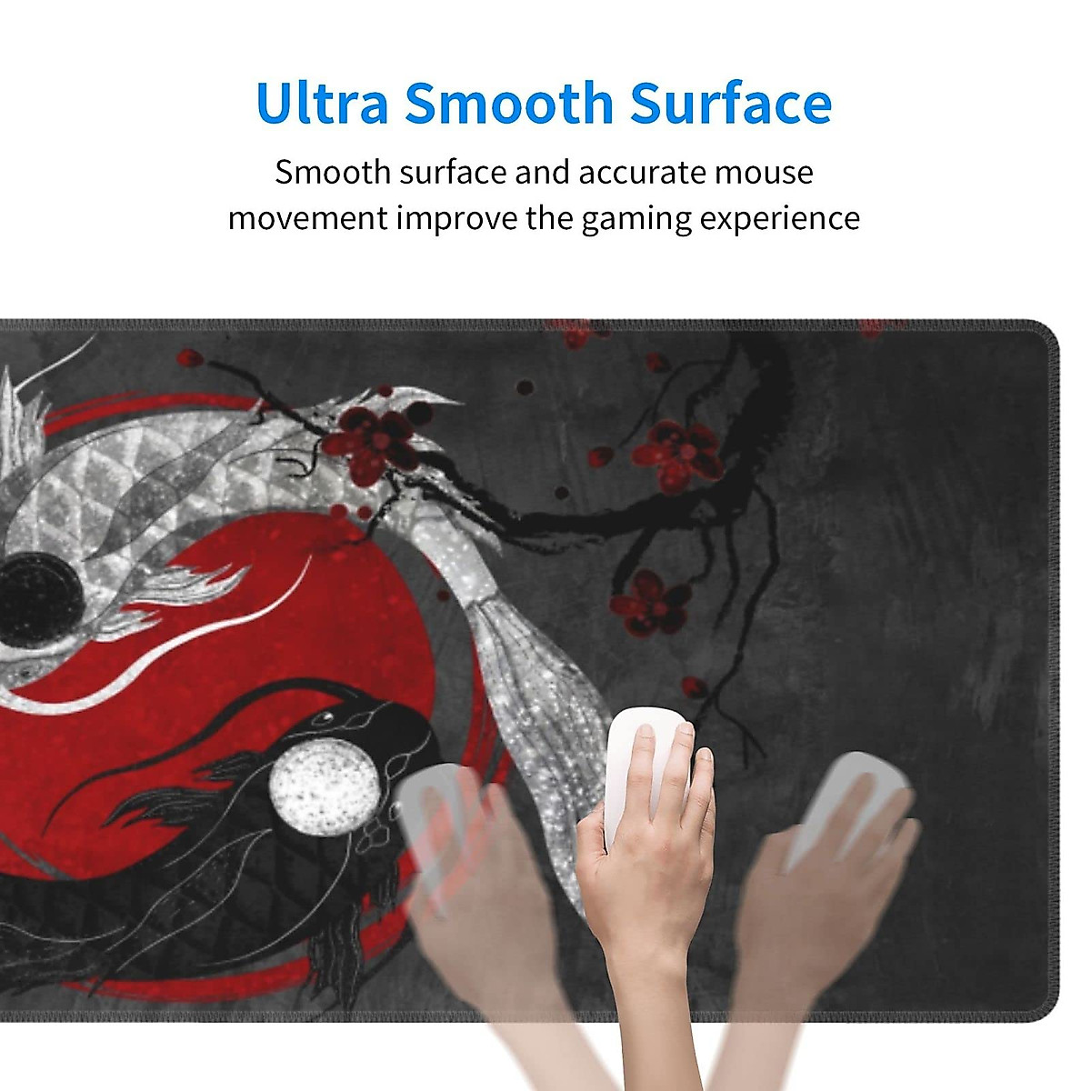 Browrrsson Japanese Art Mouusepad Japanese Art Koi Fish Gaming Mouse Pad Extended Stitched Edges Mousepad,Large Mouse Mat Desk Pad Personalized The Office Mouse Pad 31.5 X 11.8 Inch