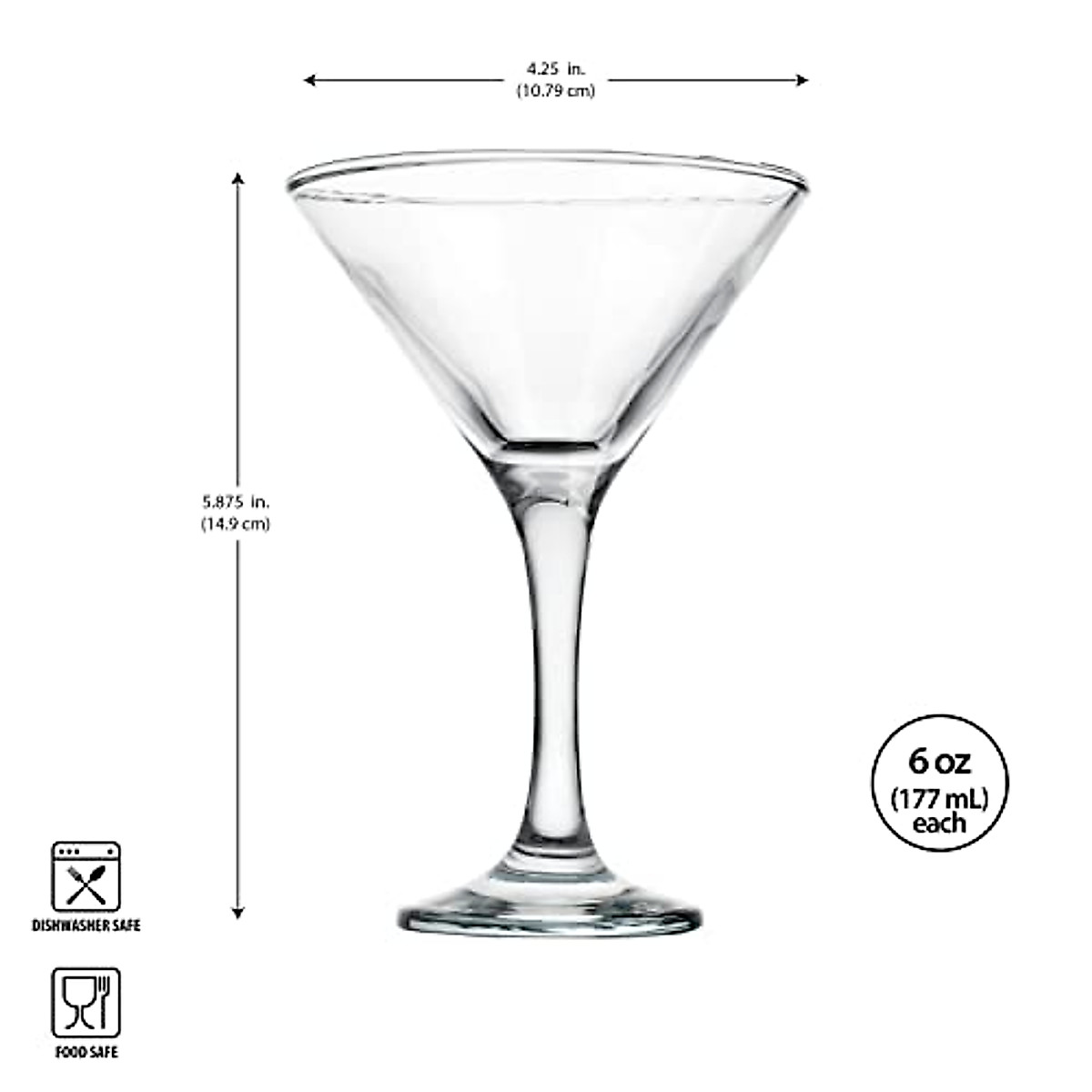 Glaver's Martini Glasses Set of 4 Cocktail Glasses, 6 Ounce Strong Lead-Free Glass, Stemmed Margarita, Martini Glasses, For Bar, Martini, Gimlet, Bar, Wine And More Dishwasher Safe