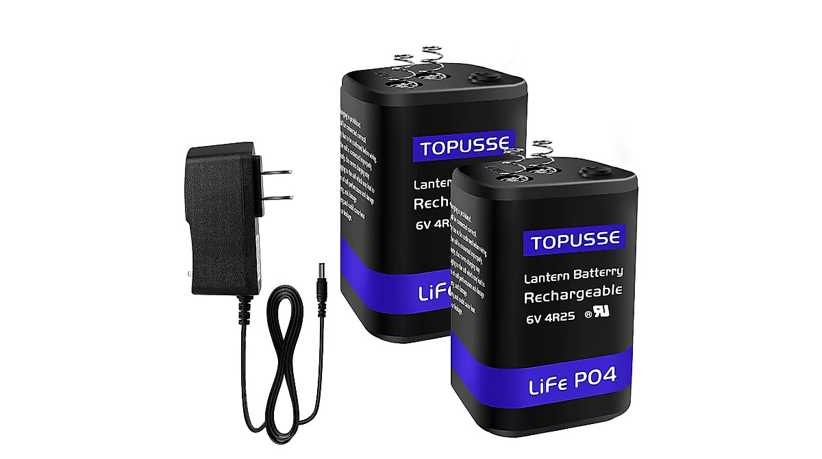 TOPUSSE 6V LiFePO4 Rechargeable Lantern Battery with Charger