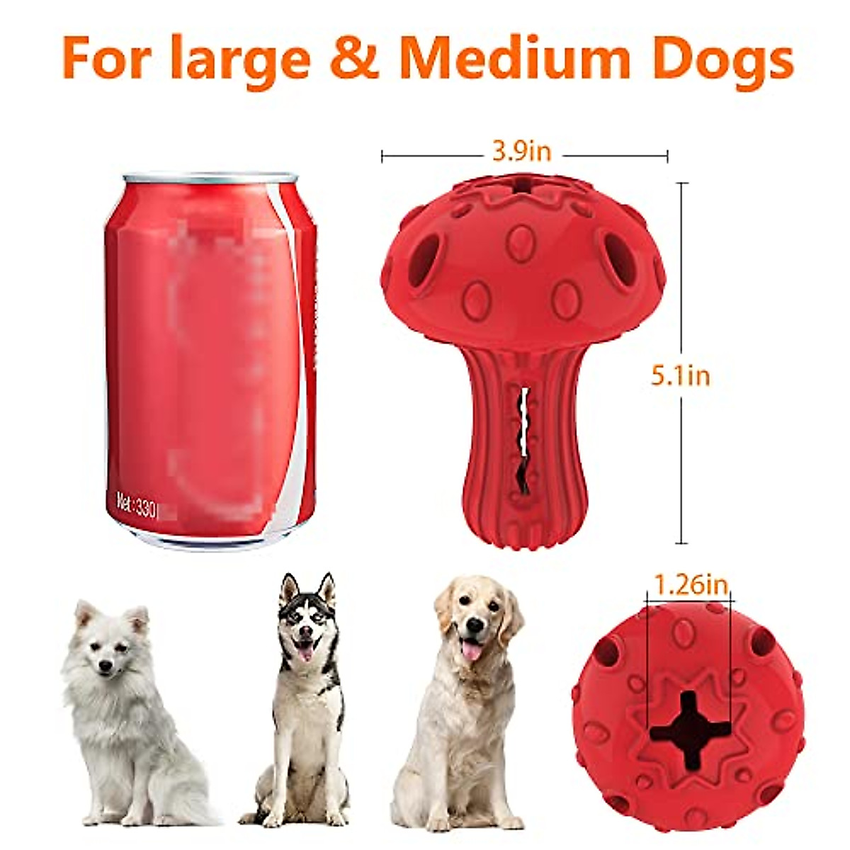 SCHITEC Dog Chew Toy for Large & Medium Dogs, Rubber Treat Dispensing Toy for Aggressive Chewers, Interactive Slow Feeder Tough Puzzle Toys Teeth Cleaning