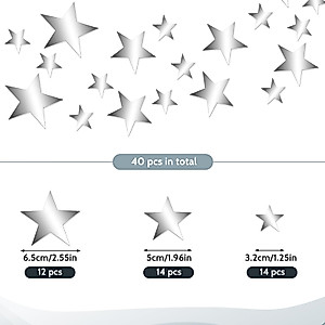 Dimeho 40 Pcs Silver Stars Mirror Wall Stickers, 3D Acrylic Mirror Wall Decorations for Living Room Removable Stars Stickers Art Decal for Bedroom Wedding Birthday DIY Wall Decor (Silver)