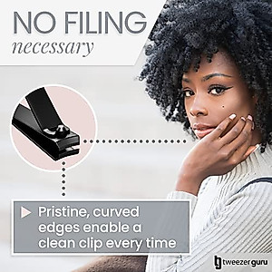 Tweezer Guru Nail Clippers - 2 Pack Professional, Stainless Steel Toe & Finger Nail Clipper Set for Men, Women and Kids - Curved Edge, Matte Black