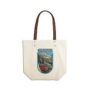 Glacier National Park, Go-to-The-Sun Road, Contour (Canvas Deluxe Tote Bag, Faux Leather Handles & Zip Pocket)