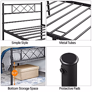 Yaheetech Black Twin Metal Platform Bed Frame Mattress Foundation with Headboard and Footboard Under Bed Storage Steel Slats No Box Spring Needed 2Pcs