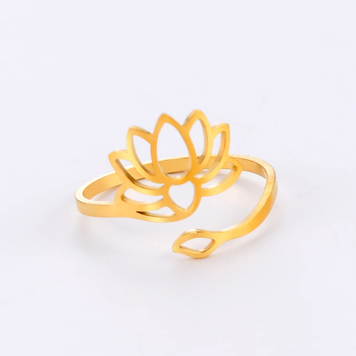 Dreamtimes Lotus Flower Rings for Women Encouragement Lotus Flower Adjustable Ring Vintage Jewelry Buddha Yoga Ring Wedding Mother Bague Gift (GOLD)