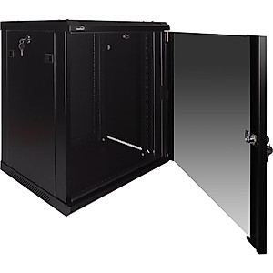 NavePoint 12U Server Rack Enclosure - 17.7” Deep, 12U Wall Mount Network Cabinet with Locking Glass Door for 19” IT Equipment, 12U Network Rack with 2 Fans, Removable Side Panels, Black