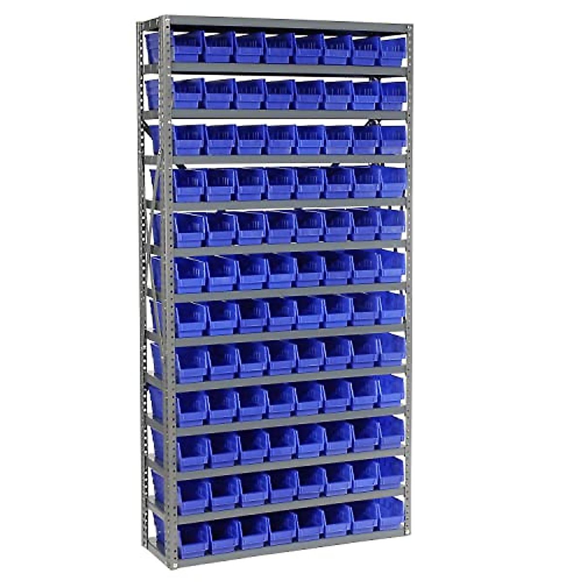 Global Industrial 13 Shelf Steel Shelving with (96) 4" H Plastic Shelf Bins, Blue, 36x12x72
