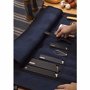 Asaya Canvas Chef Knife Roll Bag - 10 Knife Slots and a Large Zipper Pocket - Durable 10oz Canvas Knife Case with an Adjustable Shoulder Strap - Knives not Included