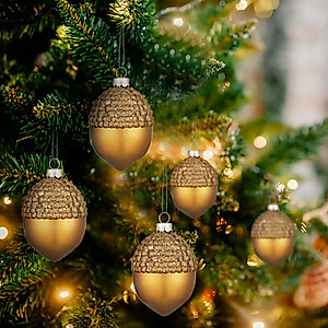 Lyrow 12 Pcs Christmas Acorn Ornaments Artificial Acorn Decor Farmhouse Small Hanging Ornament for Christmas Tree Plastic Mini Fake Acorns for Crafts Xmas Winter Party Decorations (Bronze)