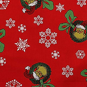 How the Grinch Stole Christmas Grinch Fabric- 1 Yard of Mr Grinch Wreaths in Red from Dr Seuss by Robert Kaufman Fabric
