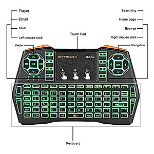 GTMEDIA 2.4G Mini Wireless Keyboard with Touchpad, USB Rechargeable Backlit QWERTY Keypad Remote Controller 92 Keys Gaming Mouse Combo for Laptop/Smart TV