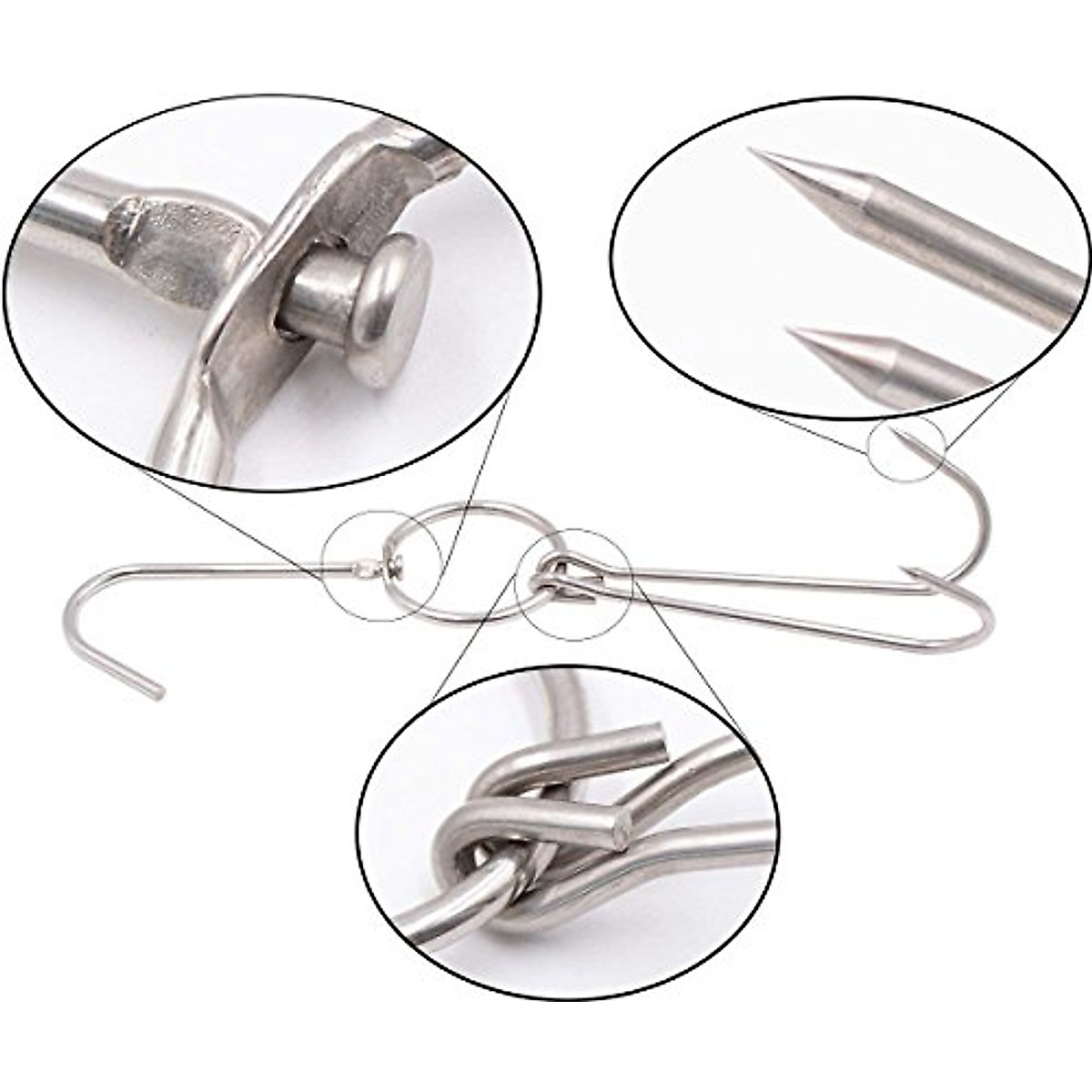 Alele Double Hooks Meat Hooks Poultry Roasting Hooks Butcher Hook Processing Meat Hook Stainless Steel Rotary Device Slaughtering Barbecue (13.4in Meat Hooks)
