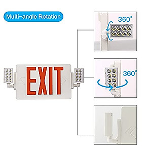 EXITLUX 4 Packs Red Exit Sign-120-277V Double Face UL Listed-LED Combo Emergency Light with Adjustable Two Head and Backup Battery-Exit Sign for Business.