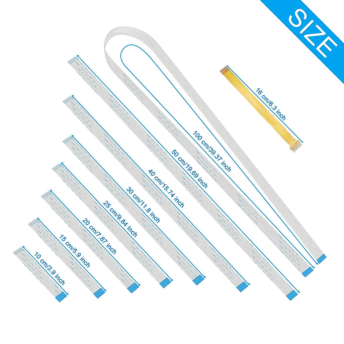 Frienda 15 Pieces Flexible Ribbon Cable Set, Compatible with Raspberry Pi Camera, Including 3.9'' 5.9'' 7.87'' 9.84'' 11.8'' 15.74'' 19.69'' 39.37'' for Pi Camera, 6.3'' for Pi Zero