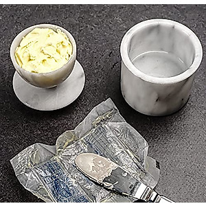 RSVP International White Marble French Butter Pot, Holds One Stick or 1/2 Cup | Made From Natural White Marble | Keep Butter Fresh & Spreadable at Room Temperature in Crock Dish