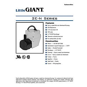 Little Giant 502103 300 GPH 115-Volt Manual Oil Filled Submersible Aluminum Direct Drive Submersible Pump, Blue, 2E-N