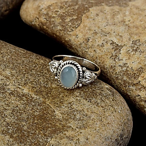 925 Sterling Silver Ring For Women & Girls Genuine Aqua Chalcedony Ring Sterling Silver Handmade Ring Blue Gemstone Ring