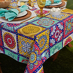 DII Morocco Vinyl Tabletop Collection Tablecloth, Flannel Backed, Rectangle, 60x84, Morocco Summer