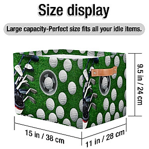 OMFUNS Golf Ball Storage Basket, Sport Golf Ball Foldable Storage Bin with Handle Fabric Rectangular Storage Box Organizer for Closet Shelf Home Office Nursery Toy Basket, 1 Pack