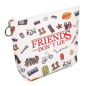 Funny Strangeness Merchandise Things Zipper Pouch, Waterproof PU Pencil Case Makeup Bag Friends Don't Lie Cosmetic Bag, Portable Travel Bag Toiletry Bag Gift for Women Men Teen Girls Boys(White-2)