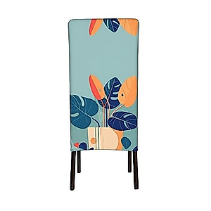 Blue Orange Turtleback Bamboo Pattern Elastic Polyester Ammonia Dining Chair Cover - Protection Cover for Dining Chair Removable