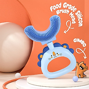 GIMBO U Shaped Toothbrush for Kids with Food Grade Silicone Brush Head (Pink)