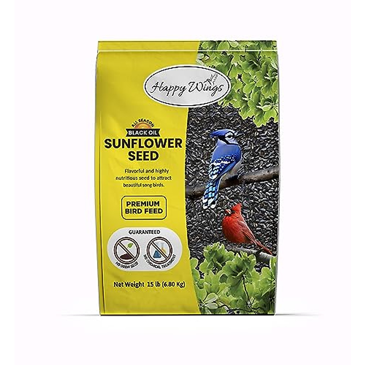 Happy Wings Black Oil Sunflower Seeds Wild Bird Food- 15 Pounds | No Grow Seed | Bird Seed for Wild Birds