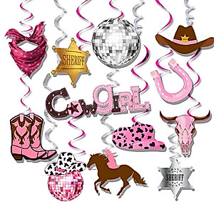 Western Cowgirl Party Decoration Hanging Swirls,Western Country Pink Cowgirl Hanging Foil Swirls for Cowgirl Theme Party Birthday Party Baby Shower Ceiling Hanging Decorations (Pink)