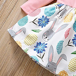 Goodplayer Toddler Baby Girl Easter Outfits Ruffle Long Sleeve Top Bunny Egg Print Skirt One-Piece Girl Dress Clothes (Pink, 3-4 Years)